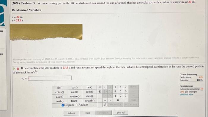 Solved (20\%) Problem 3: A runner taking part in the 200 m | Chegg.com
