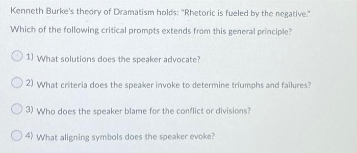 Solved Kenneth Burke's theory of Dramatism holds: "Rhetoric | Chegg.com