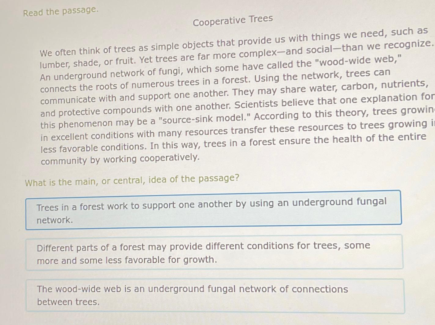 Solved Read the passage.Cooperative TreesWe often think of | Chegg.com