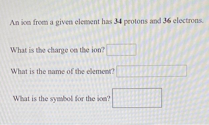 Solved An ion from a given element has 34 protons and 36 | Chegg.com