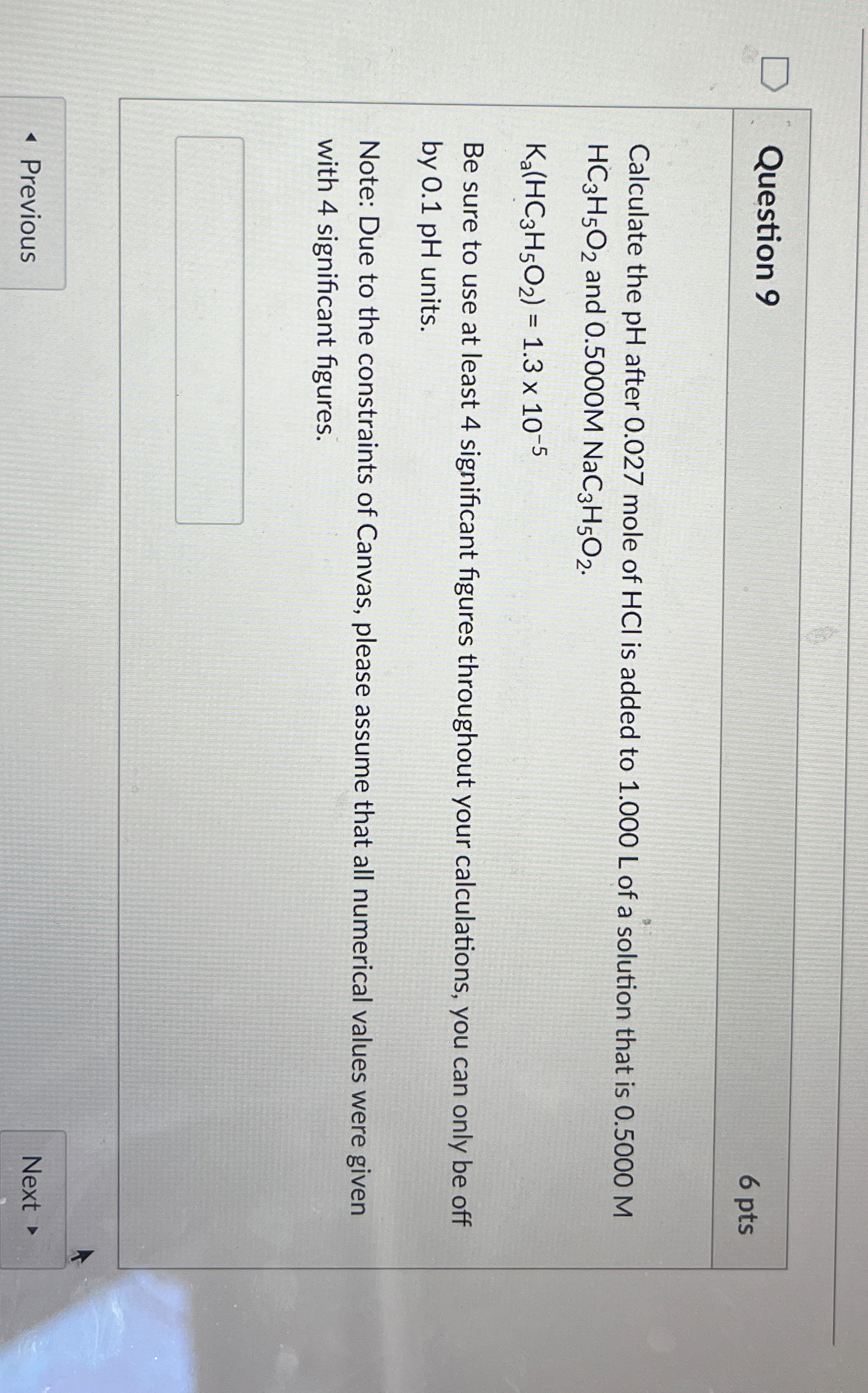 Solved Question 96 ﻿ptsCalculate the pH after 0.027 ﻿mole of | Chegg.com