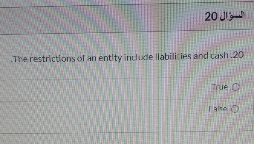 Solved السؤال 20 .The restrictions of an entity include | Chegg.com