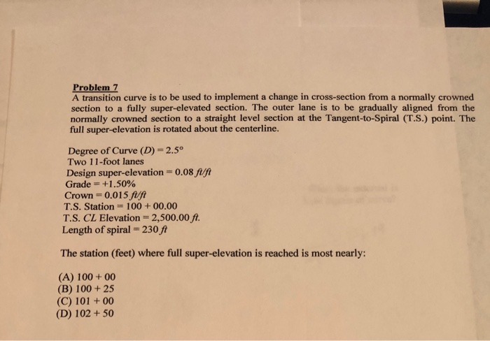 Solved Problem 7 A transition curve is to be used to | Chegg.com