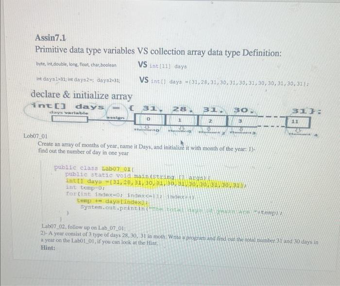 Solved Assin7.1 Primitive data type variables VS collection | Chegg.com