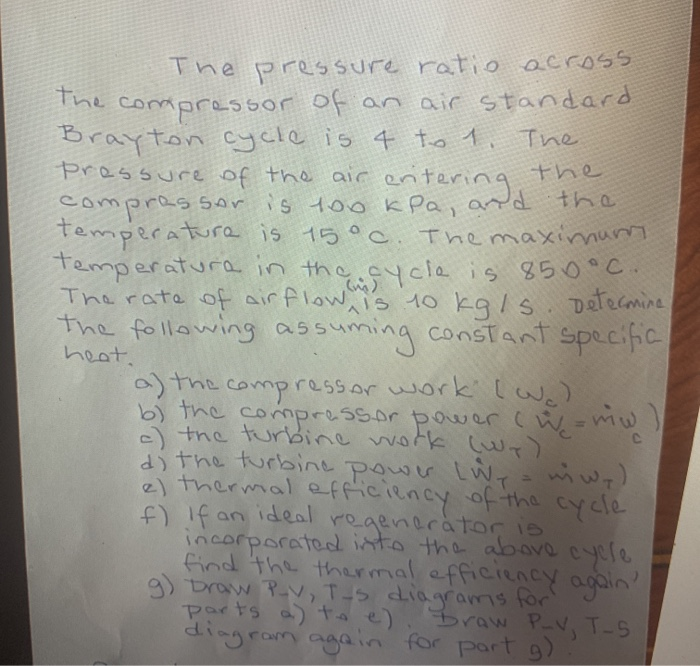 Solved The pressure ratio across The compressor of an air | Chegg.com