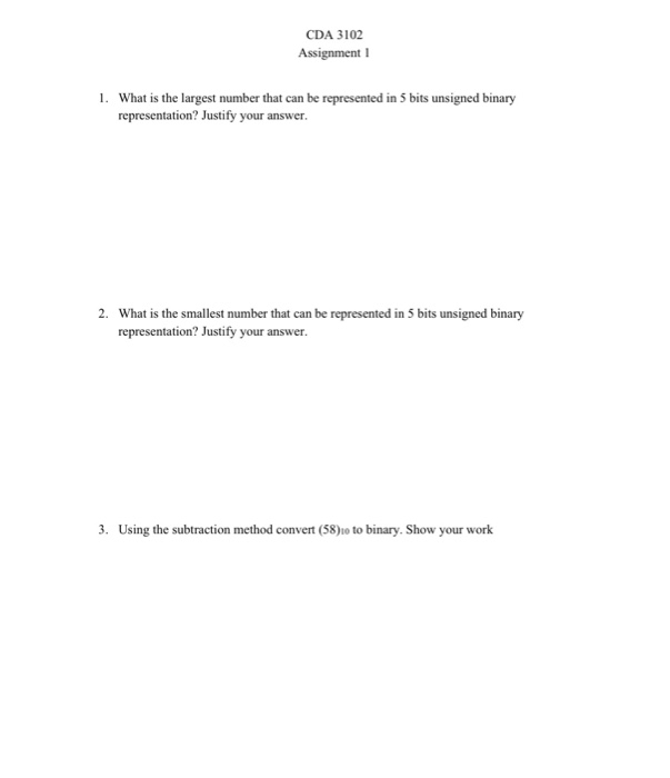 Solved CDA 3102 Assignment 1. What is the largest number | Chegg.com