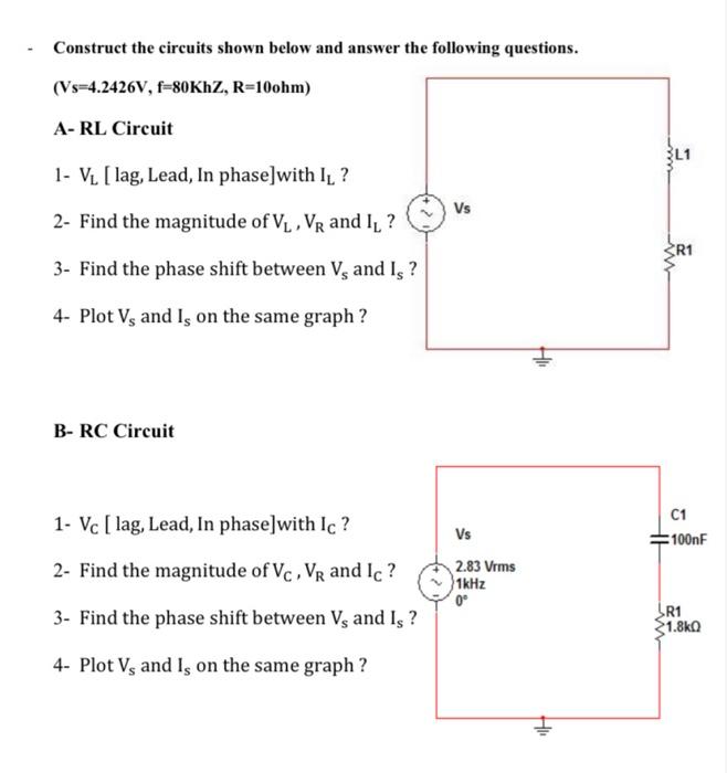 Solved Construct the circuits shown below and answer the | Chegg.com