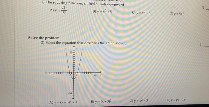 Solved 1) The squaring function, shifted 5 units downward A) | Chegg.com