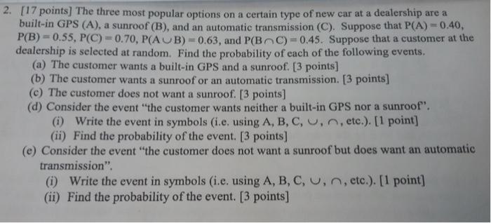 Solved 2. [17 points] The three most popular options on a | Chegg.com