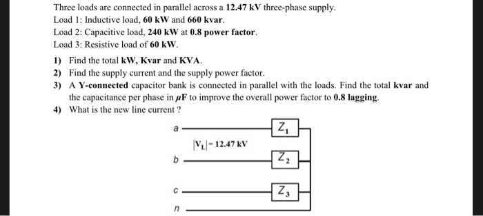 Solved Three loads are connected in parallel across a 12.47 | Chegg.com