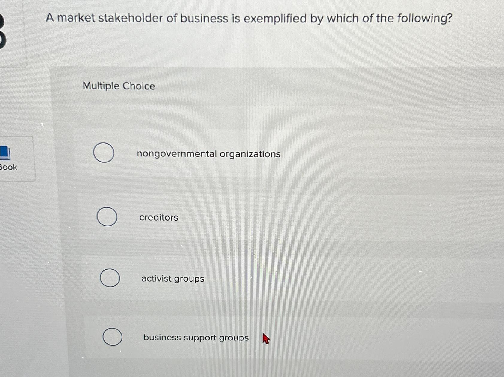 Solved A market stakeholder of business is exemplified by | Chegg.com