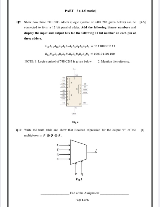Solved PART-3 (11.5 marks) 09 Show how three 74HC283 adders | Chegg.com