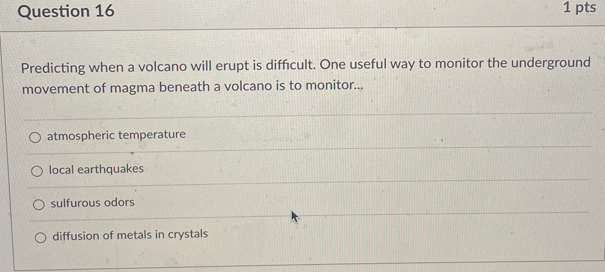 Solved Question 161ptsPredicting when a volcano will erupt | Chegg.com