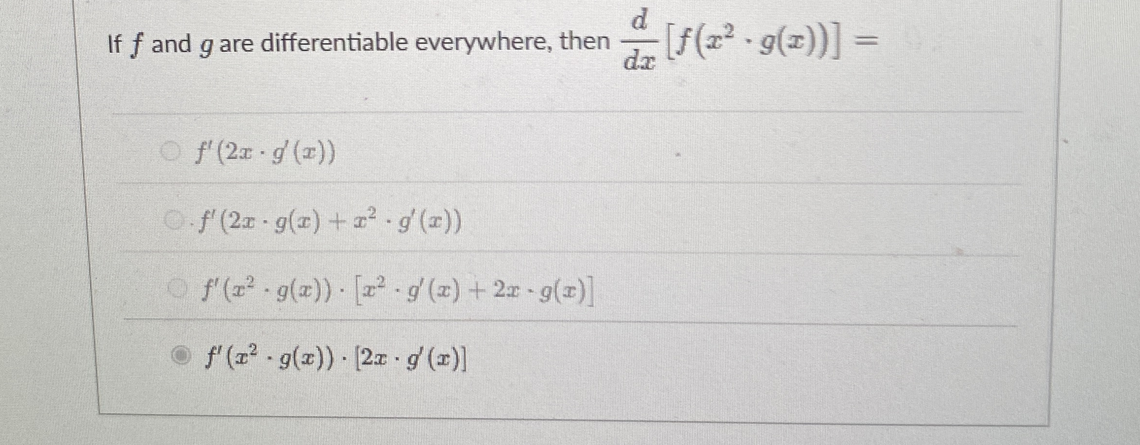 Solved If f ﻿and g ﻿are differentiable everywhere, then | Chegg.com