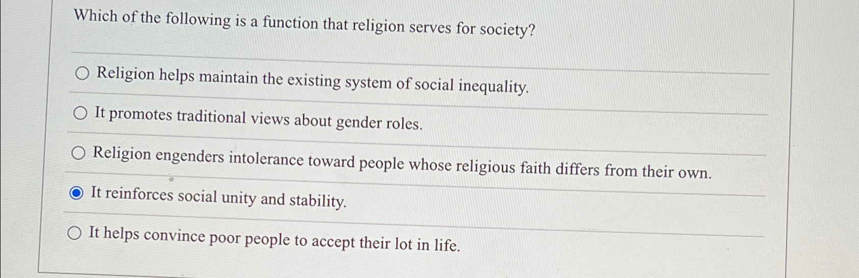 Solved Which of the following is a function that religion | Chegg.com
