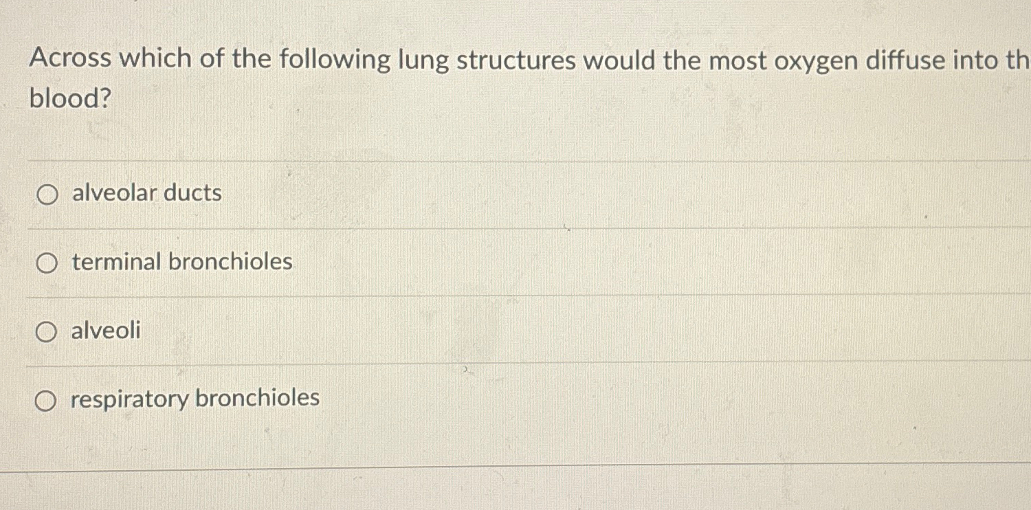 Solved Across which of the following lung structures would | Chegg.com