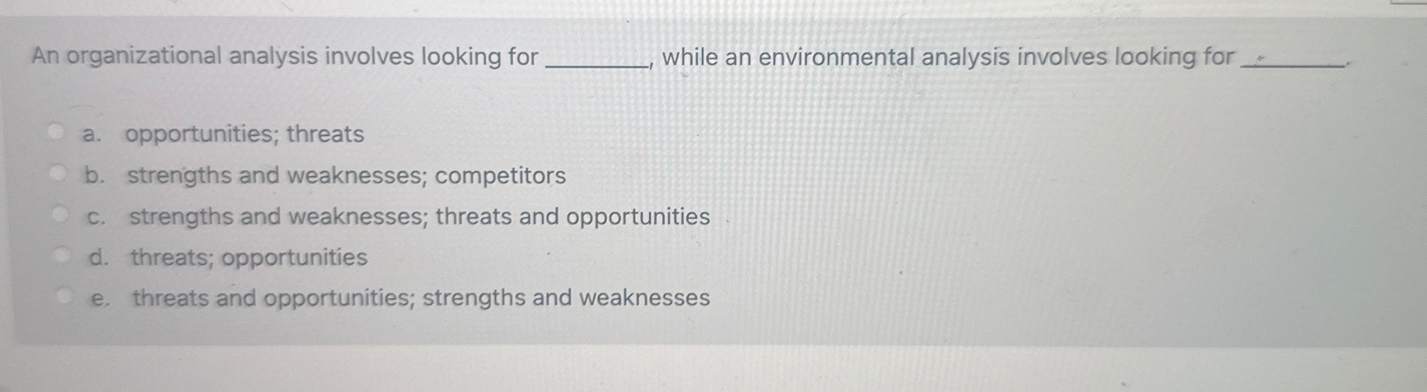 Solved An organizational analysis involves looking for | Chegg.com