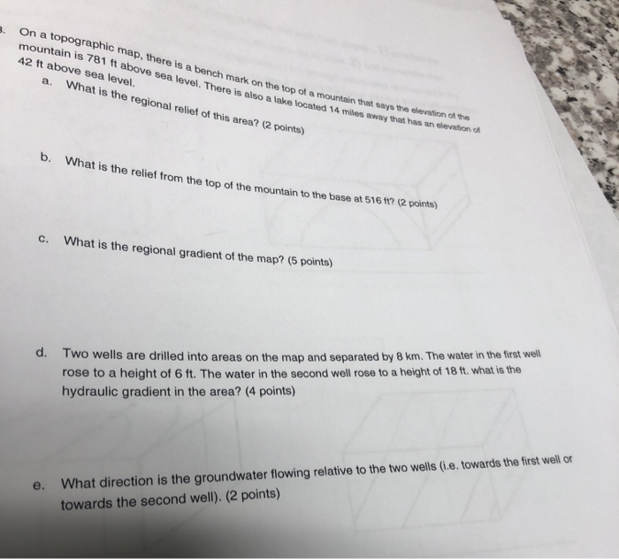 Solved On a topographic map, there is a benchmark on the top | Chegg.com