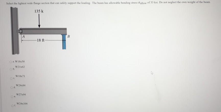 Solved Select the lightest wide lange section that can | Chegg.com