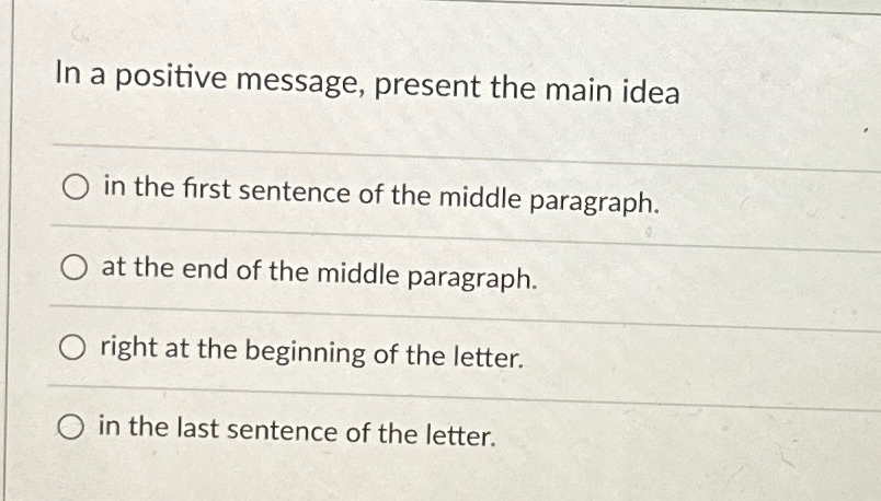 Solved In a positive message, present the main ideain the | Chegg.com