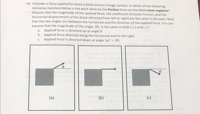 Solved 14. Consider a force applied to move a block across a | Chegg.com