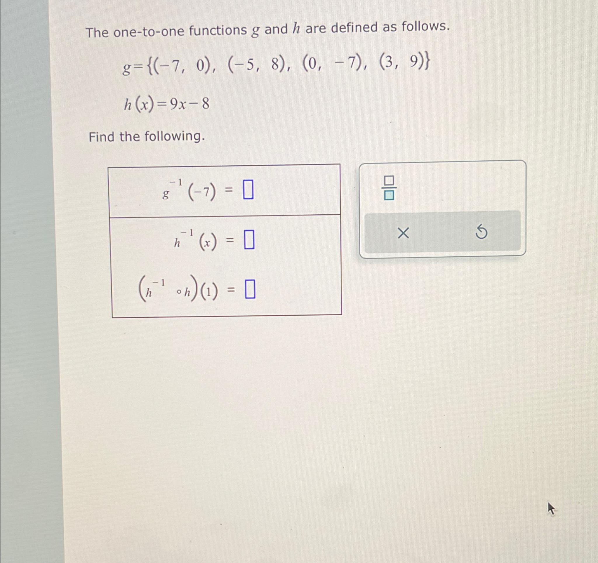 Solved The one-to-one functions g ﻿and h ﻿are defined as | Chegg.com