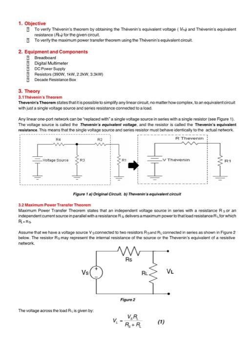 Solved 1. Objective (1) To verify Thevenin's theorem by | Chegg.com