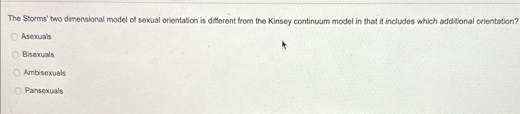Solved The Storms' two dimensional model of sexual | Chegg.com