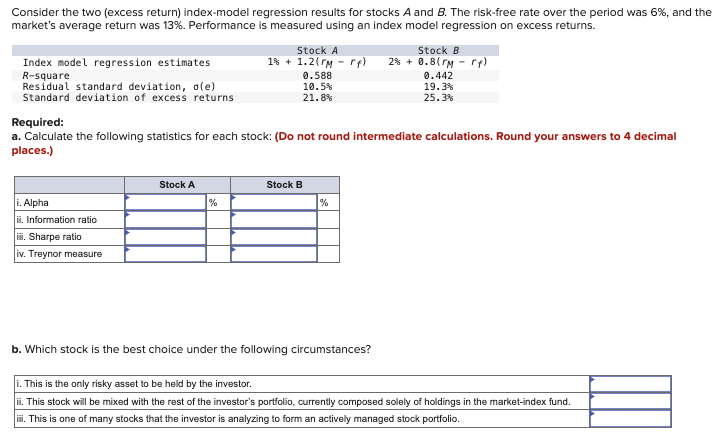 Solved Consider the two (excess return) ﻿index-model | Chegg.com
