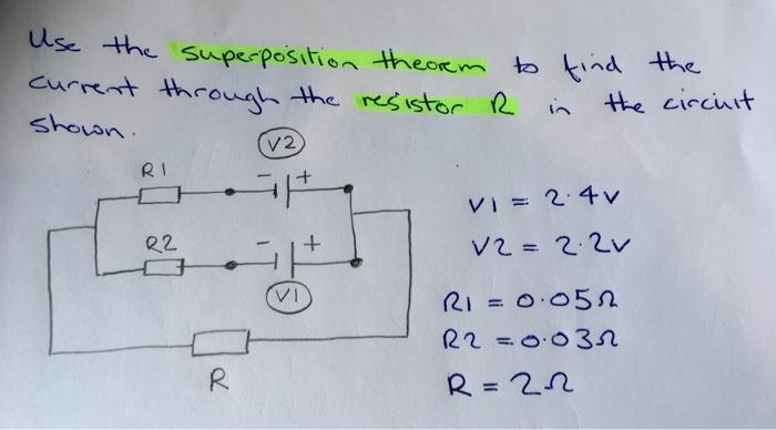 [Solved]: Use the superposition theorem to find the current