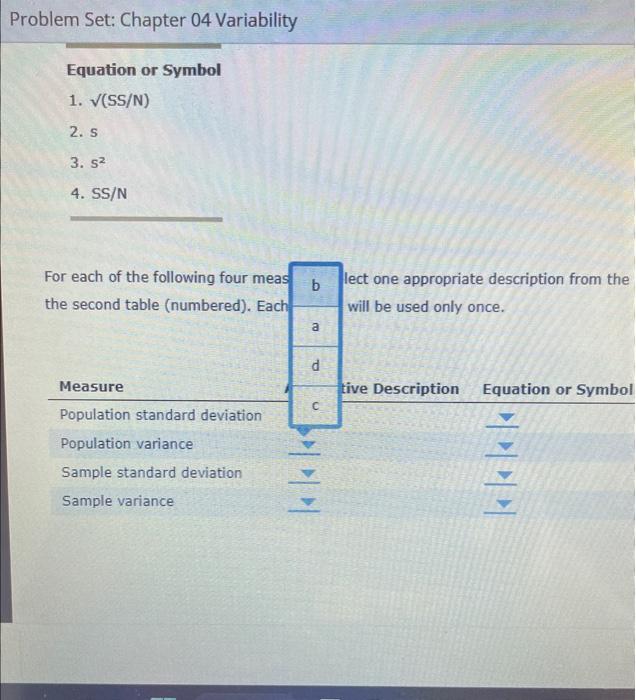 Solved 9. Measures of variability match-up There are | Chegg.com