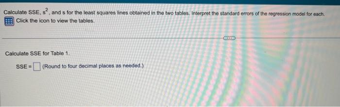 Solved Data tableCalculate SSE, s2, and s for the least | Chegg.com