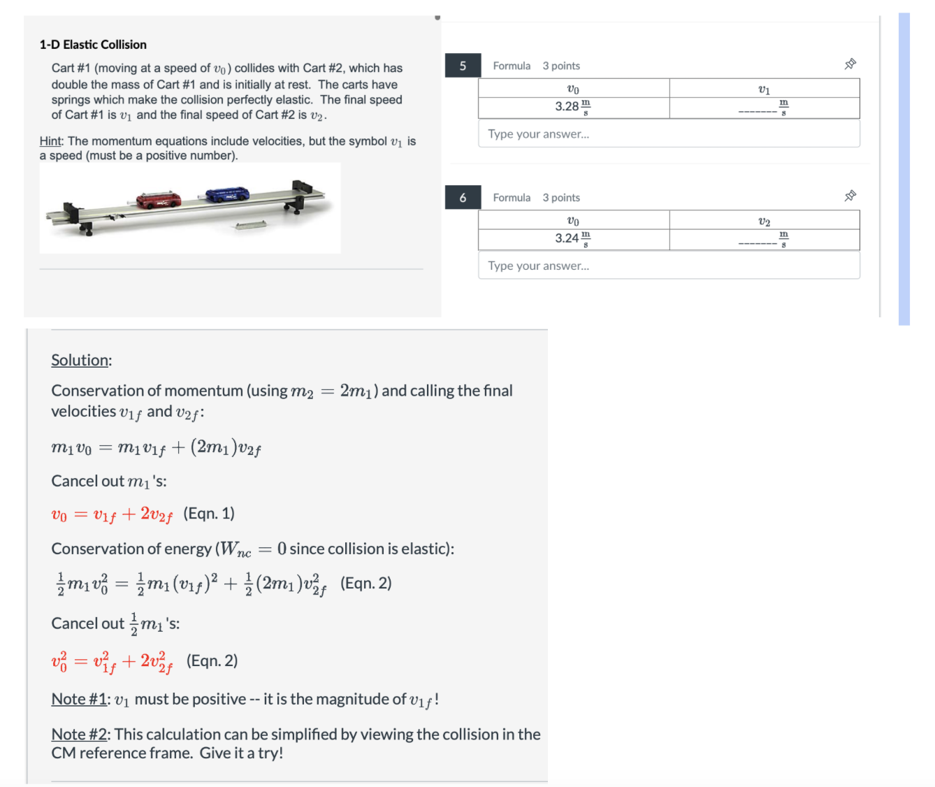 Solved m_(2)=2m_(1) ﻿v_(1f) ﻿and v_(2f) ﻿: | Chegg.com