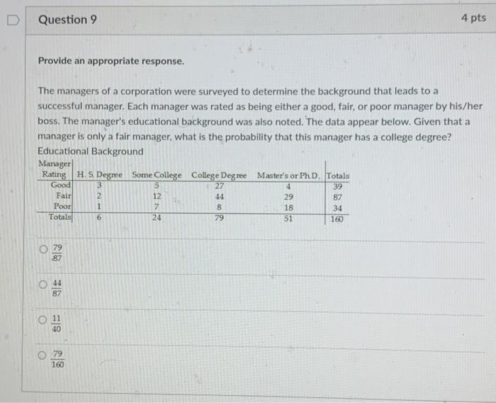 Solved Question 9 4 pts Provide an appropriate response. The | Chegg.com