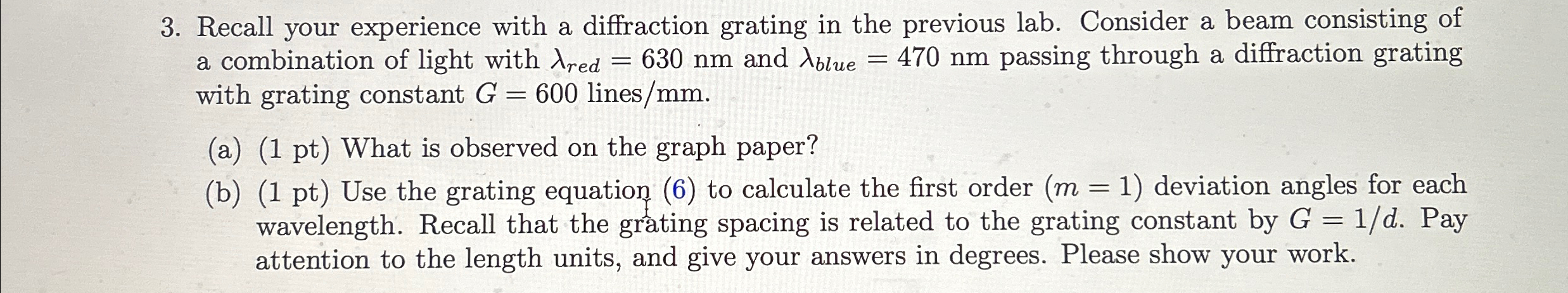 Solved Recall your experience with a diffraction grating in | Chegg.com