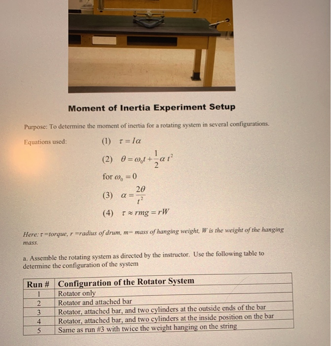 Solved Moment of Inertia Experiment Setup Purpose: To | Chegg.com