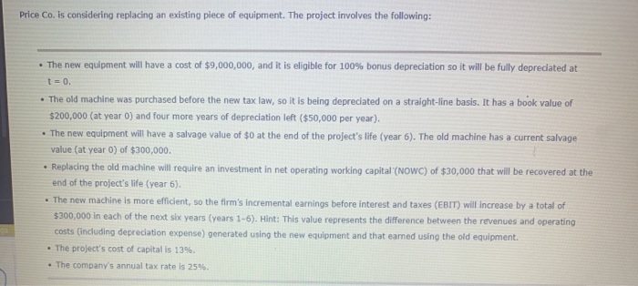 Solved Price Co. is considering replacing an existing piece | Chegg.com