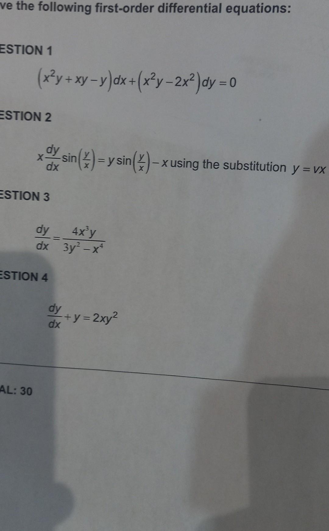 Solved ve the following first-order differential equations: | Chegg.com