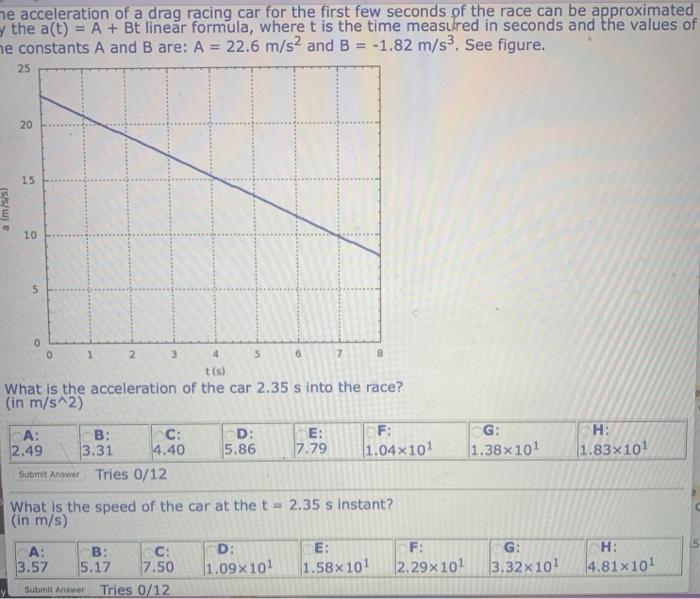 Solved he acceleration of a drag racing car for the first | Chegg.com