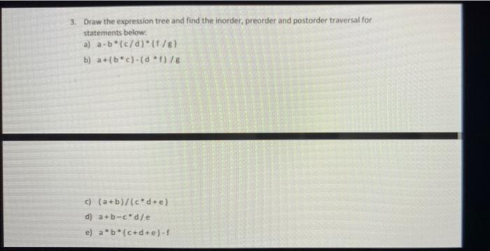 Solved 3. Draw the expression tree and find the inorder, | Chegg.com