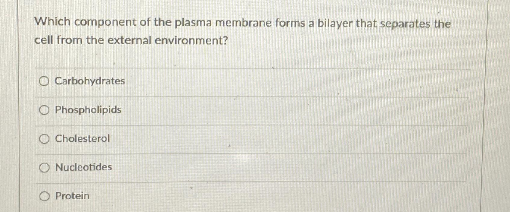 Solved Which component of the plasma membrane forms a | Chegg.com