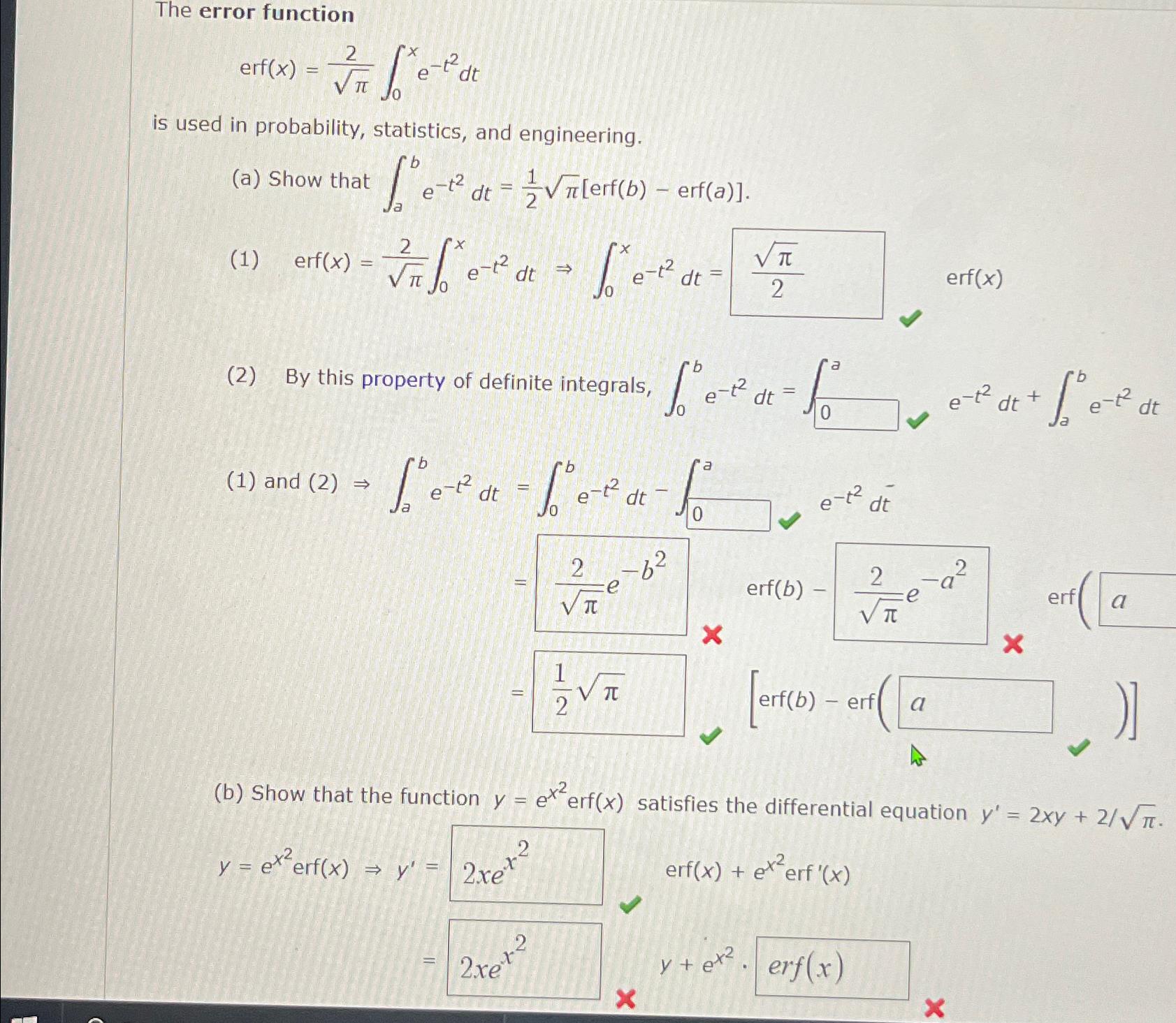 Solved \end{array}](b) ﻿Show that the function y=ex2erf(x) | Chegg.com