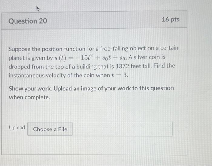 Solved Suppose the position function for a free-falling | Chegg.com