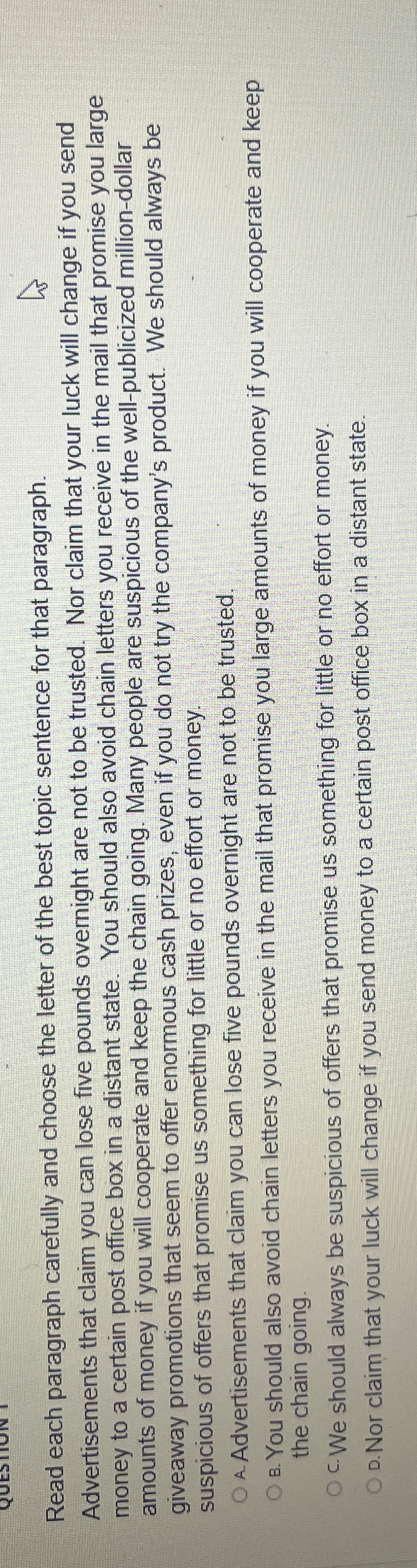 Solved Read each paragraph carefully and choose the letter | Chegg.com