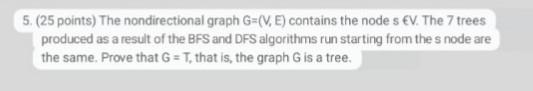 Solved 5. (25 points) The nondirectional graph G=(V, E) | Chegg.com