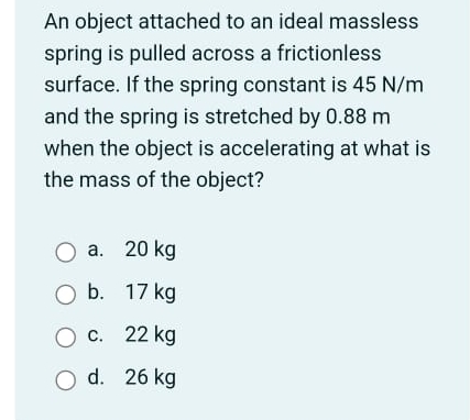 Solved An object attached to an ideal massless spring is | Chegg.com
