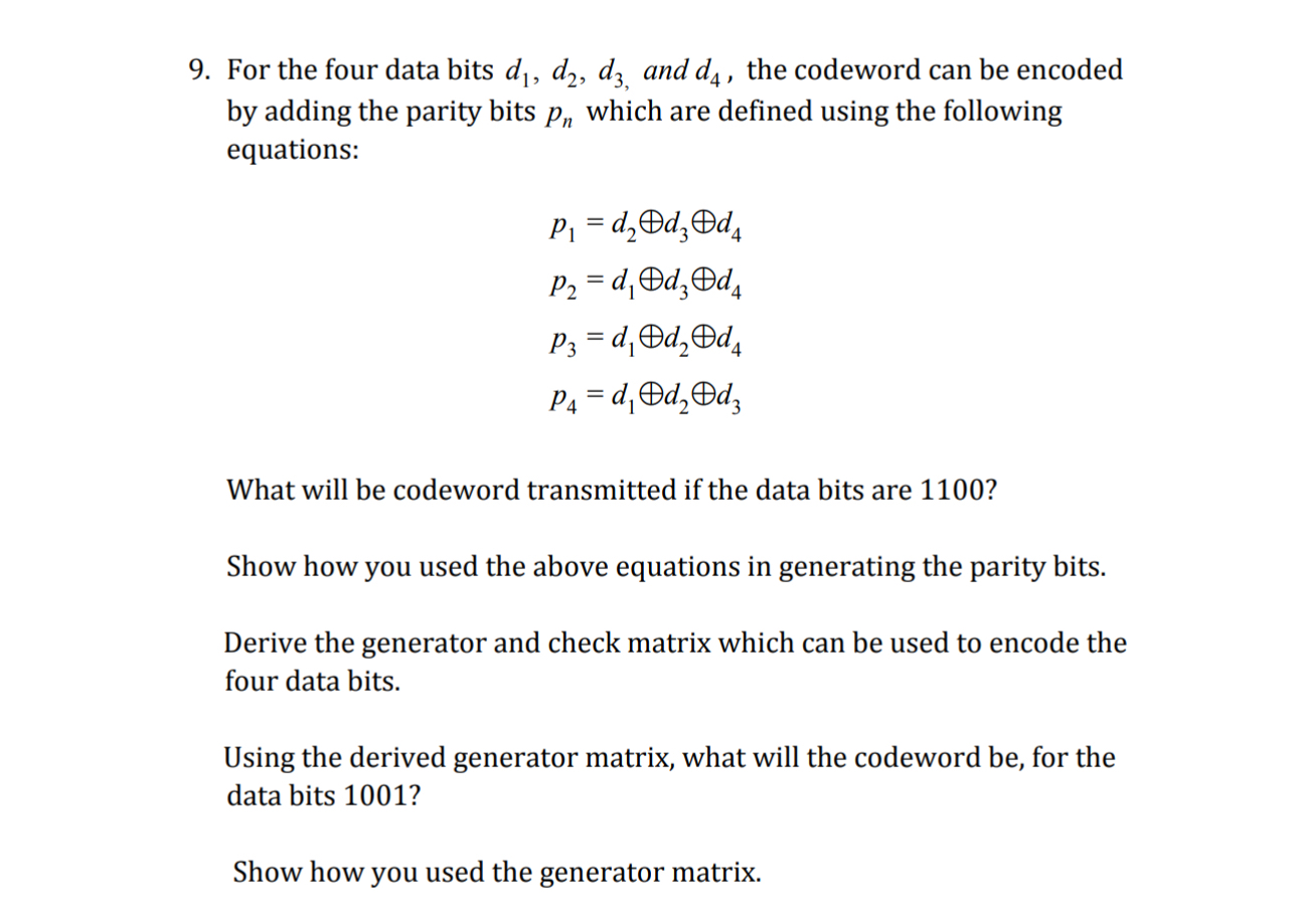 Solved For the four data bits d1,d2,d3, ﻿and d4, ﻿the | Chegg.com