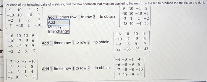 Solved For each of the following pairs of matrices, find the | Chegg.com
