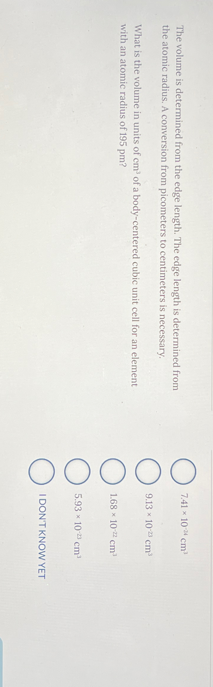 Solved The volume is determined from the edge length. The | Chegg.com
