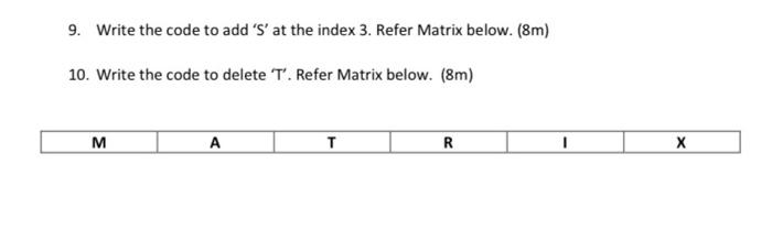 Solved 9. Write the code to add ' S ' at the index 3. Refer | Chegg.com